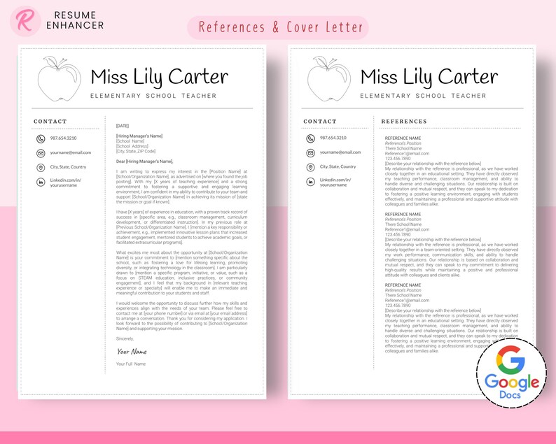 Teacher Resume Template for Google Docs | Modern CV (digital Download ...