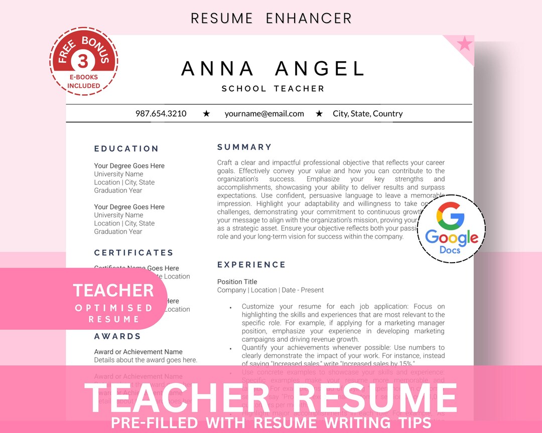 Modern Teacher Resume Template, Teacher Resume Template With Cover ...