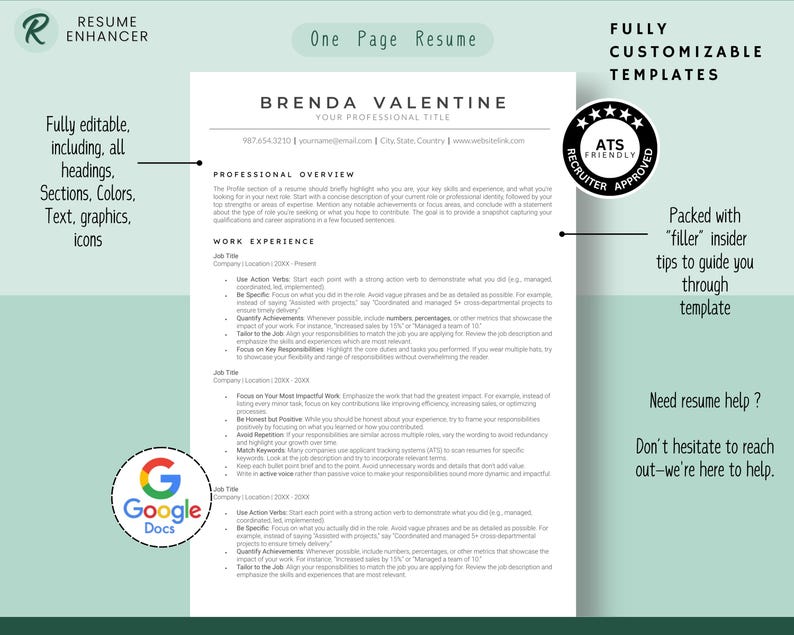 ATS Resume Template, Clean Modern Design (google Docs, Digital Download ...