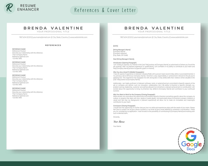 ATS Resume Template, Clean Modern Design (google Docs, Digital Download ...