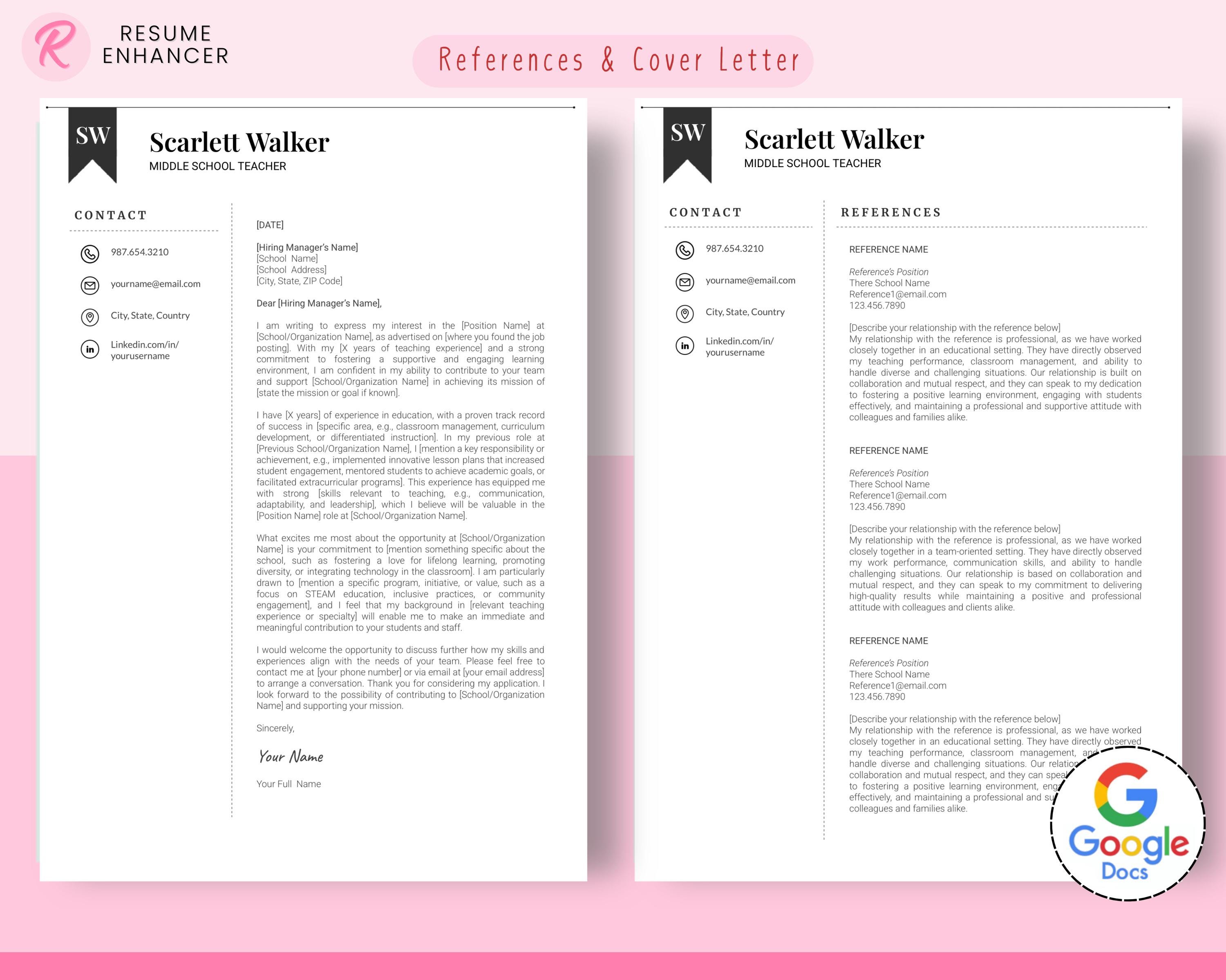 Elementary School Teacher Resume Template for Google Docs, New Teacher ...