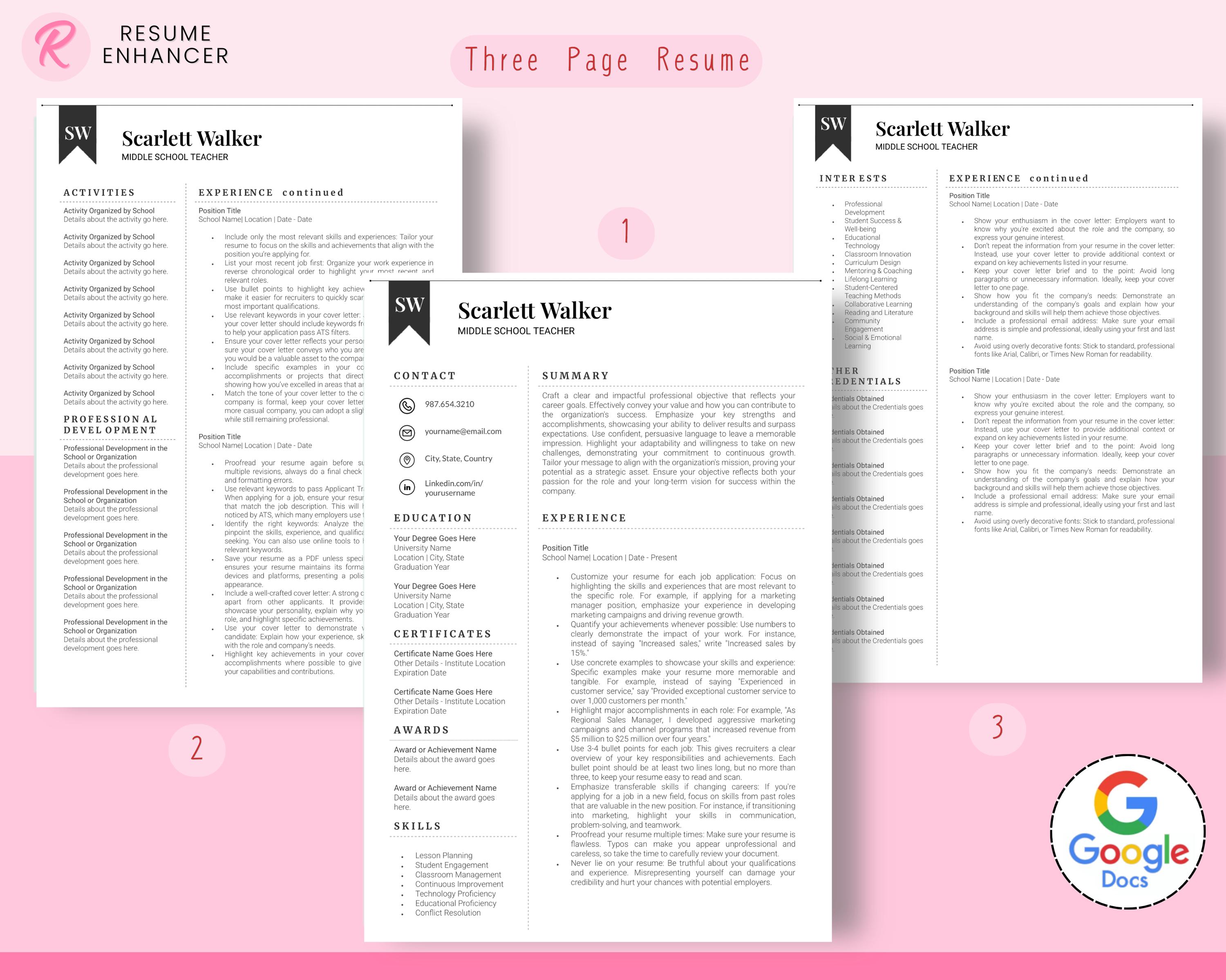 Elementary School Teacher Resume Template for Google Docs, New Teacher ...