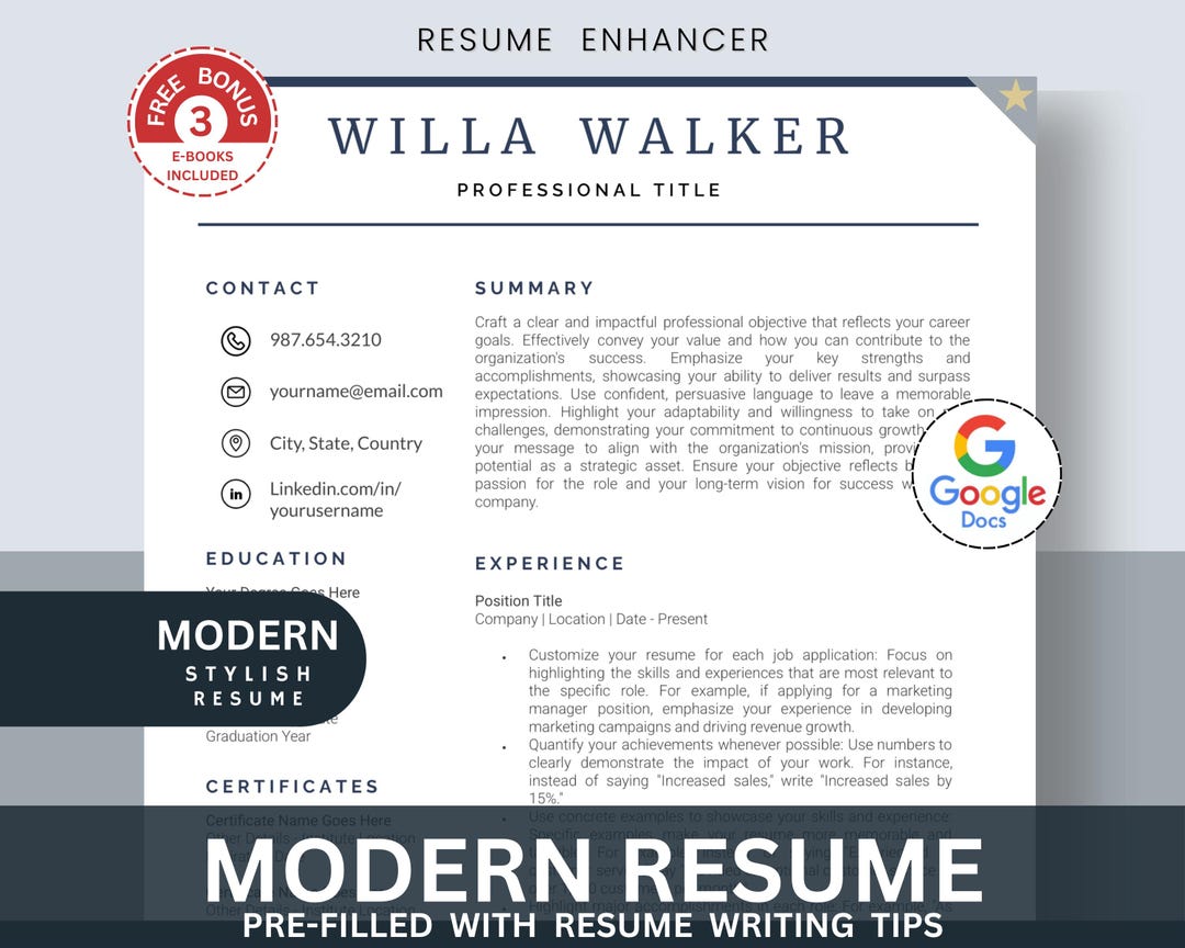 Google Docs Resume Template | Best Professional Resume Template With ...