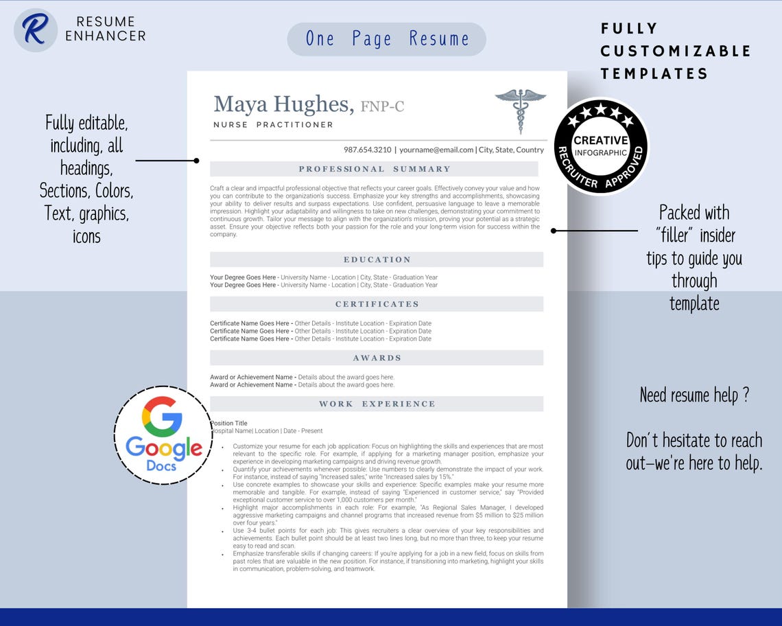 Nurse Practitioner Resume Template + Cover Letter for Google Docs, NP ...