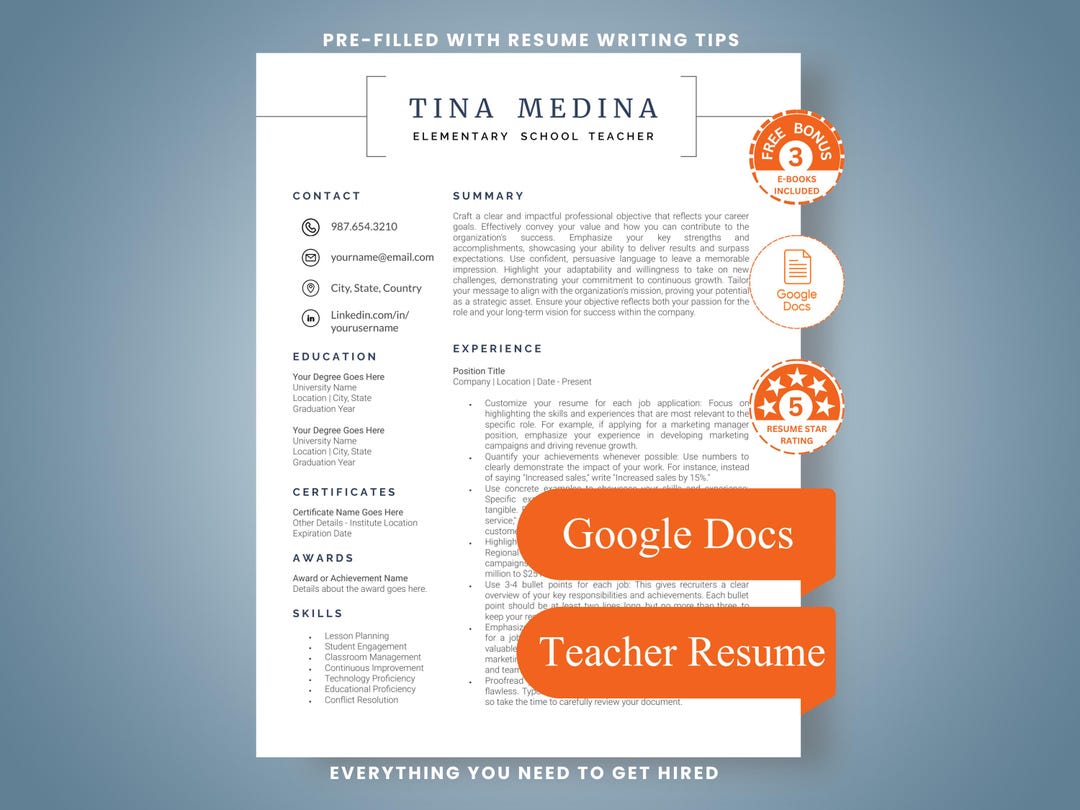 Teacher Resume and Cover Letter Bundle (google Docs, Ats-friendly) - Etsy