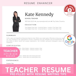 Teacher Resume Template for Google Docs, Professional | Substitute ...