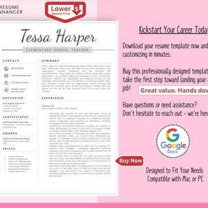 Teacher Resume Template for Google Docs | 1, 2 & 3 Page Teacher Resume ...