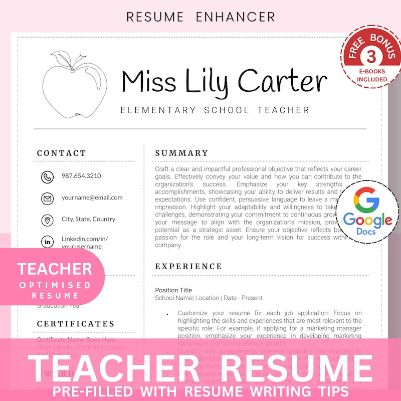 Teacher Resume - Etsy