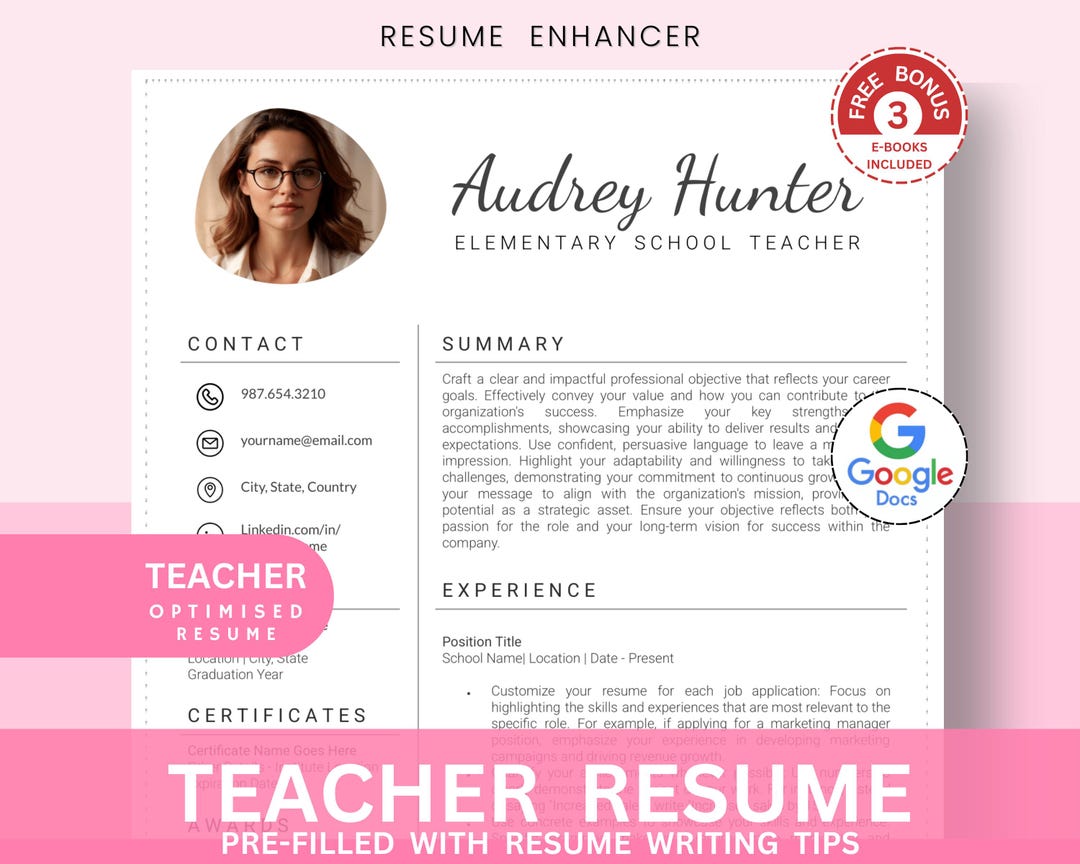 Teacher Resume Template for Google Docs | Substitute, Teaching ...