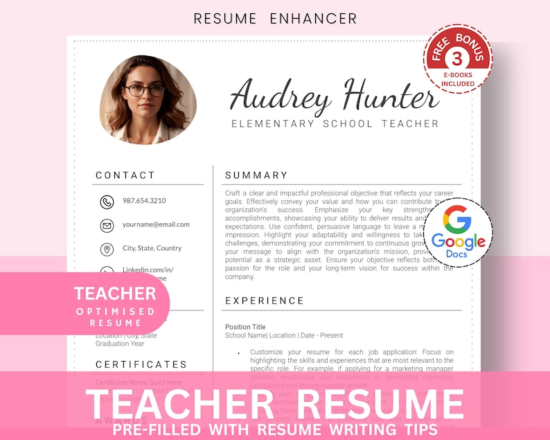 Teacher Resume Template for Google Docs | Substitute, Teaching ...
