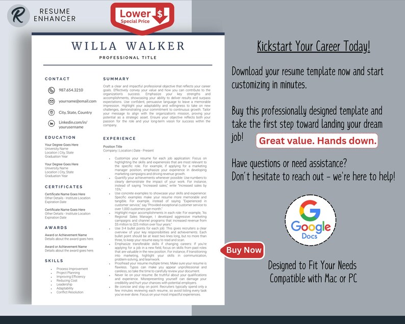 Google Docs Resume Template | Best Professional Resume Template With ...