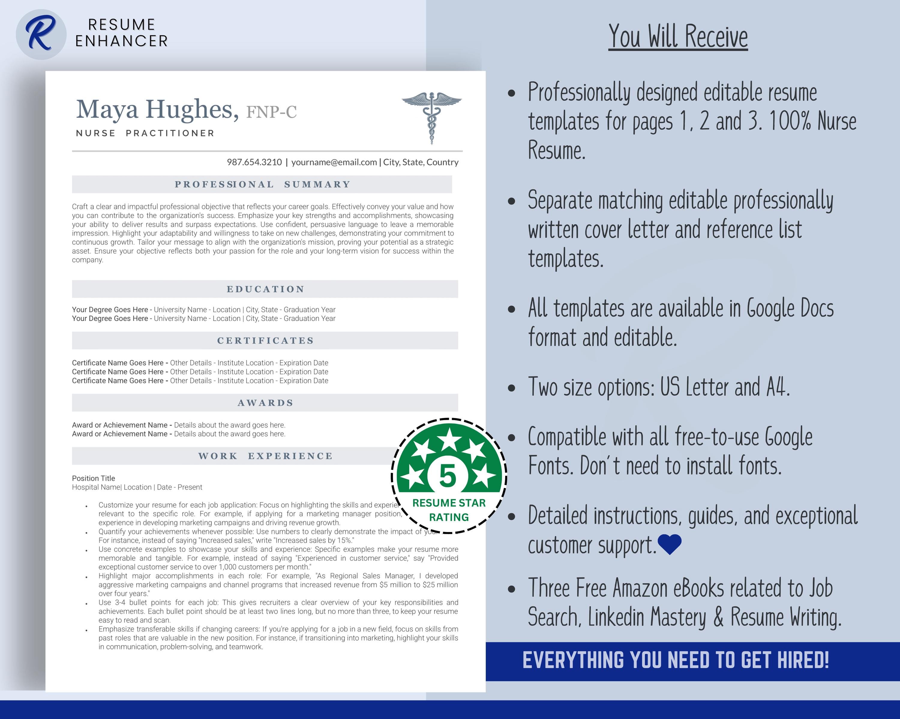 Nurse Practitioner Resume Template + Cover Letter for Google Docs, NP ...