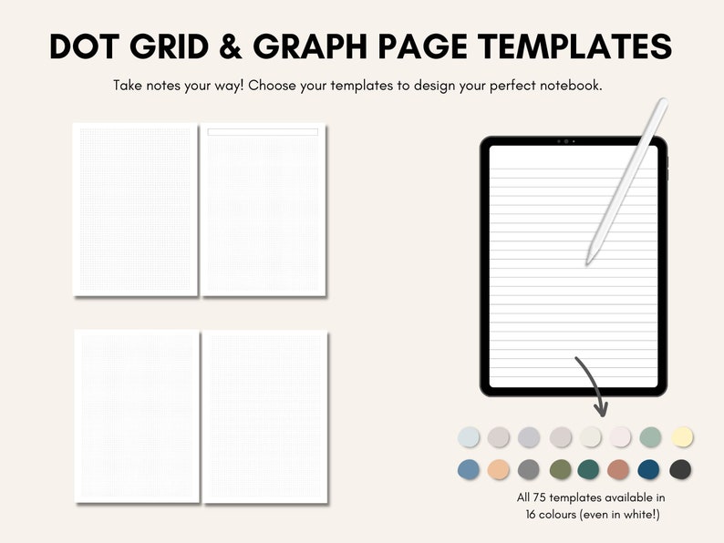 Digital Note Paper, Digital Notes, Note Paper, Lined, Grid, Dotted ...
