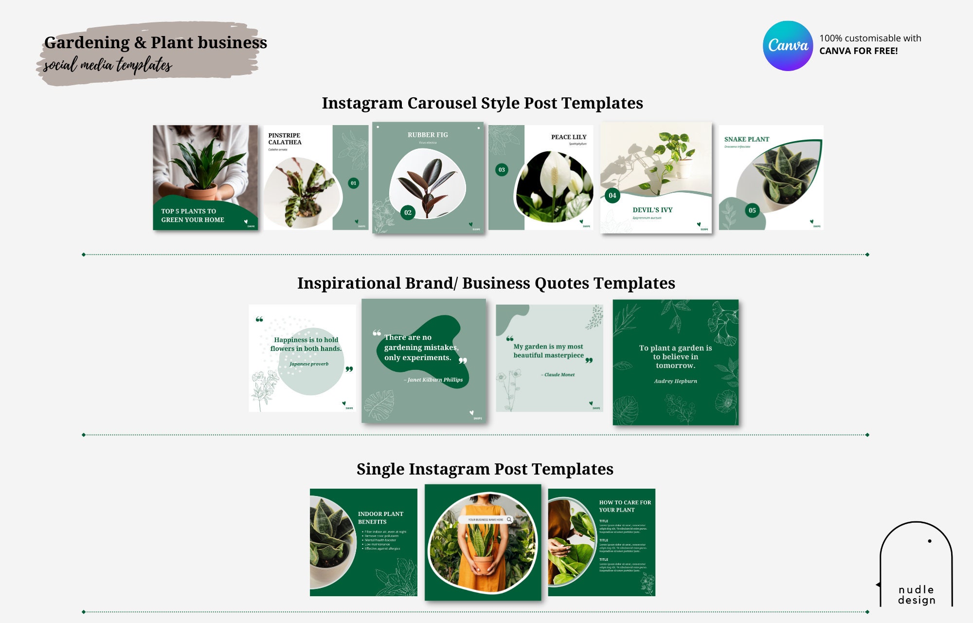 Nature, Garden, Eco, Plants Instagram Canva Social Media Templates - Etsy