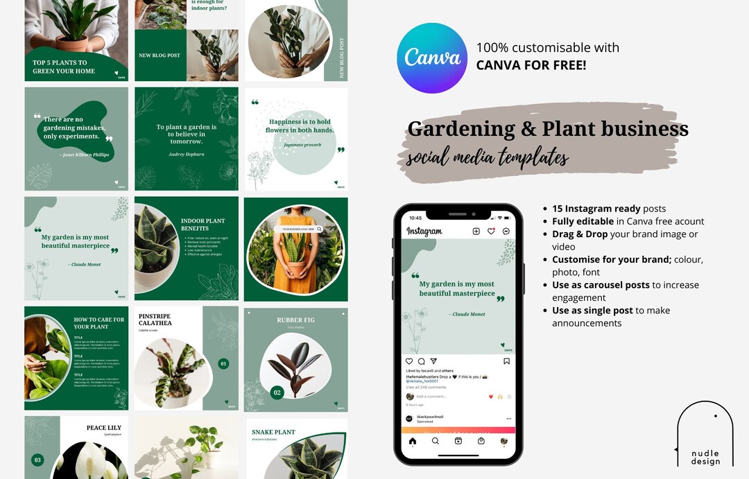 Nature, Garden, Eco, Plants Instagram Canva Social Media Templates - Etsy