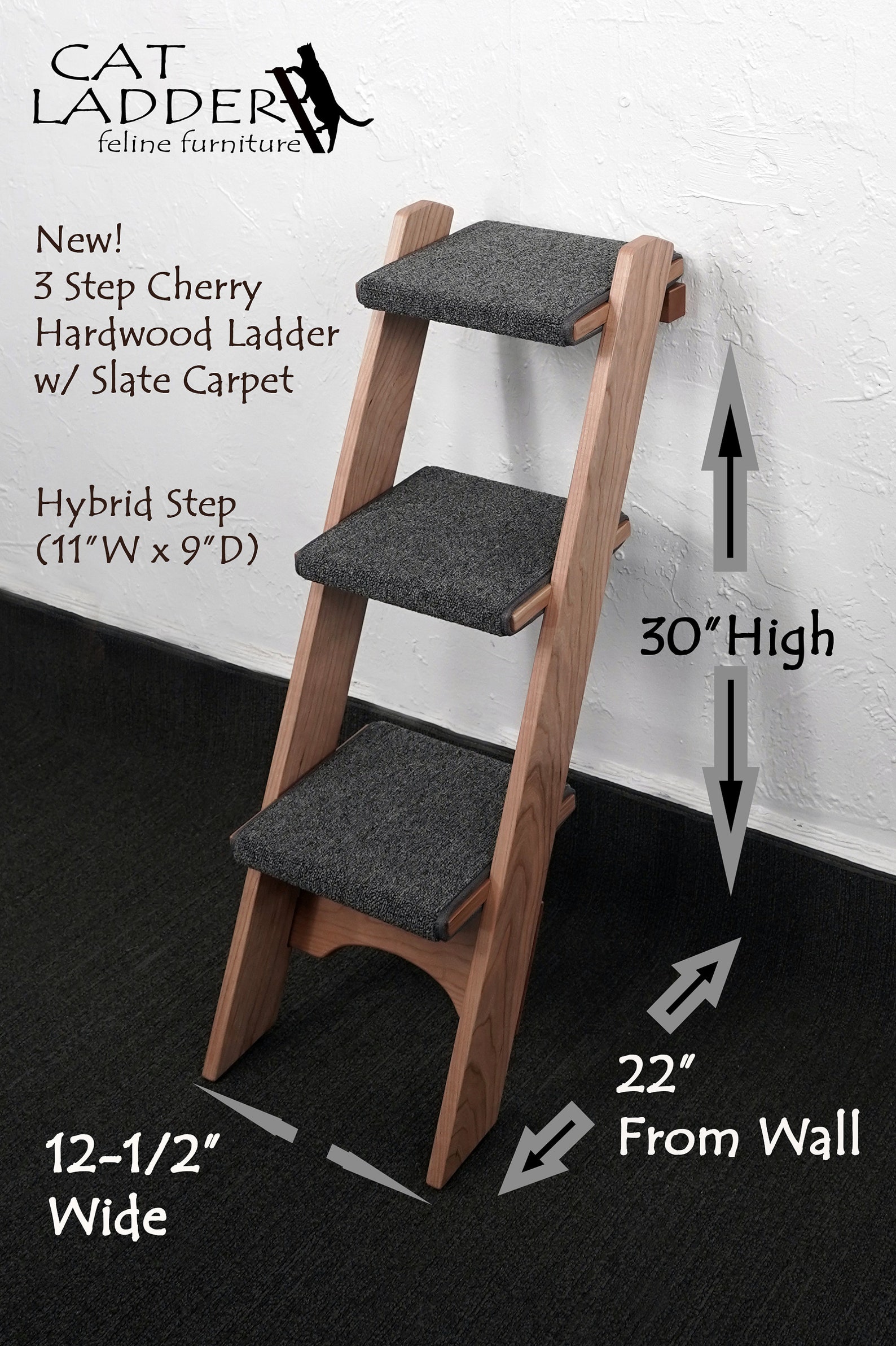 Cat Ladder - 3 Step Cherry Hardwood | Handcrafted High-quality Ladder ...