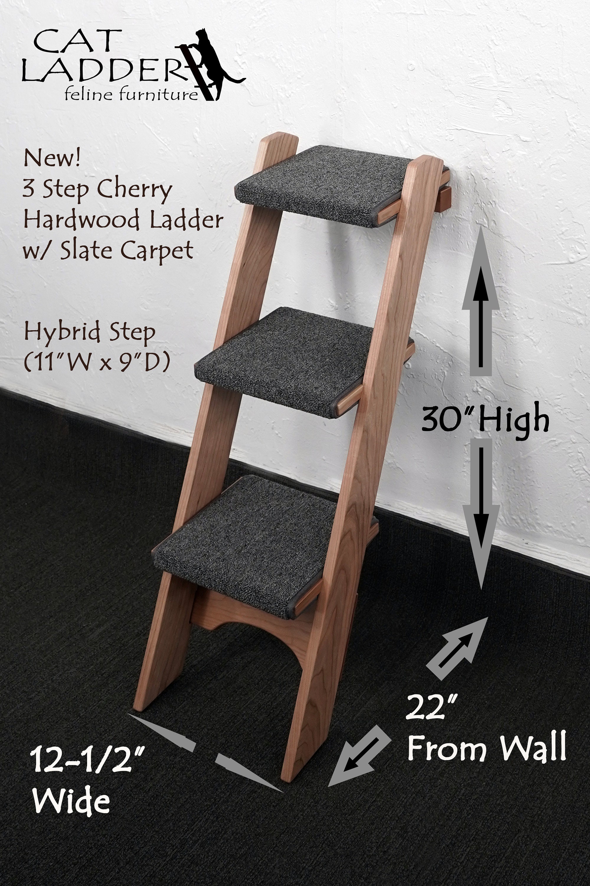 Cat Ladder - 3 Step Cherry Hardwood | Handcrafted High-quality Ladder ...