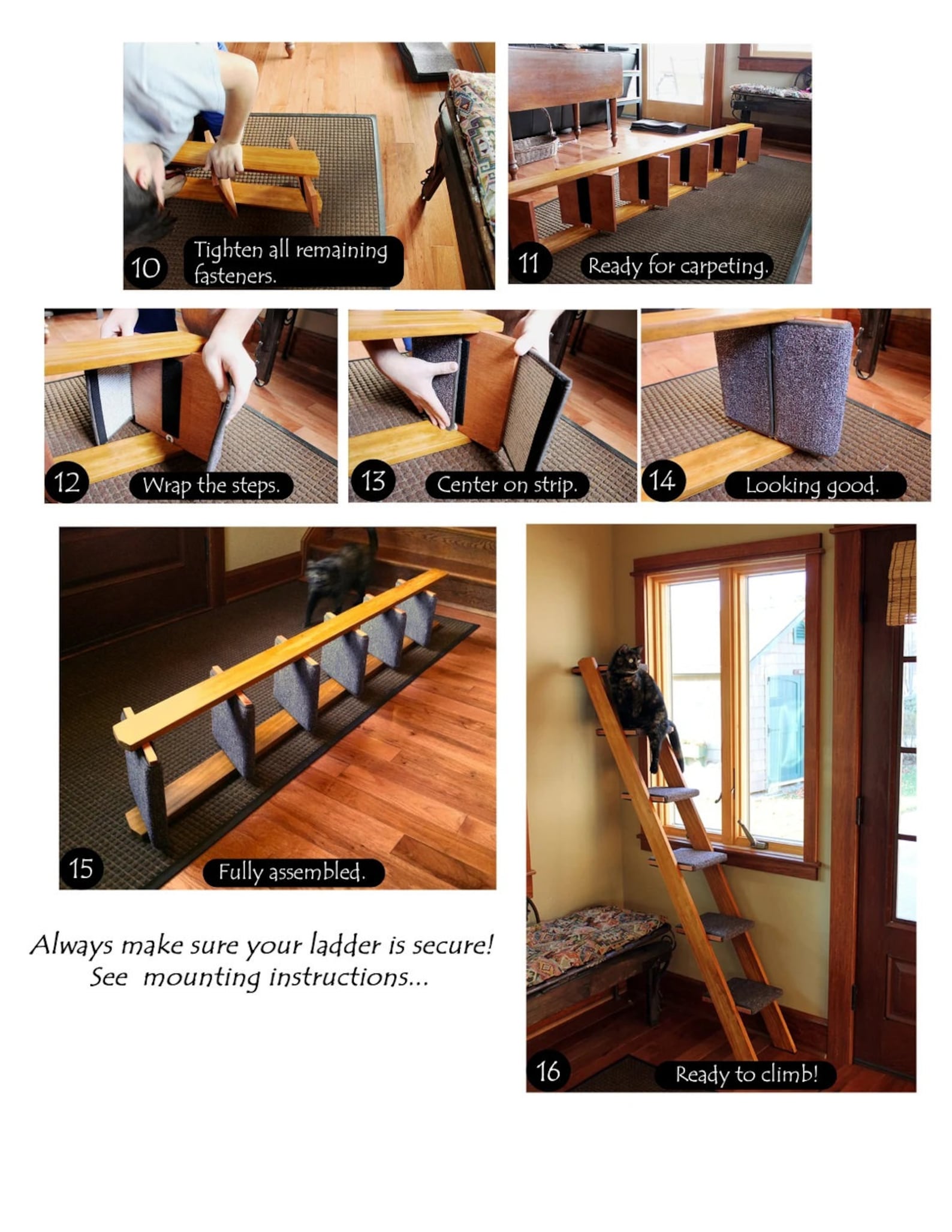Cat Ladder - 3 Step Cherry Hardwood | Handcrafted High-quality Ladder ...