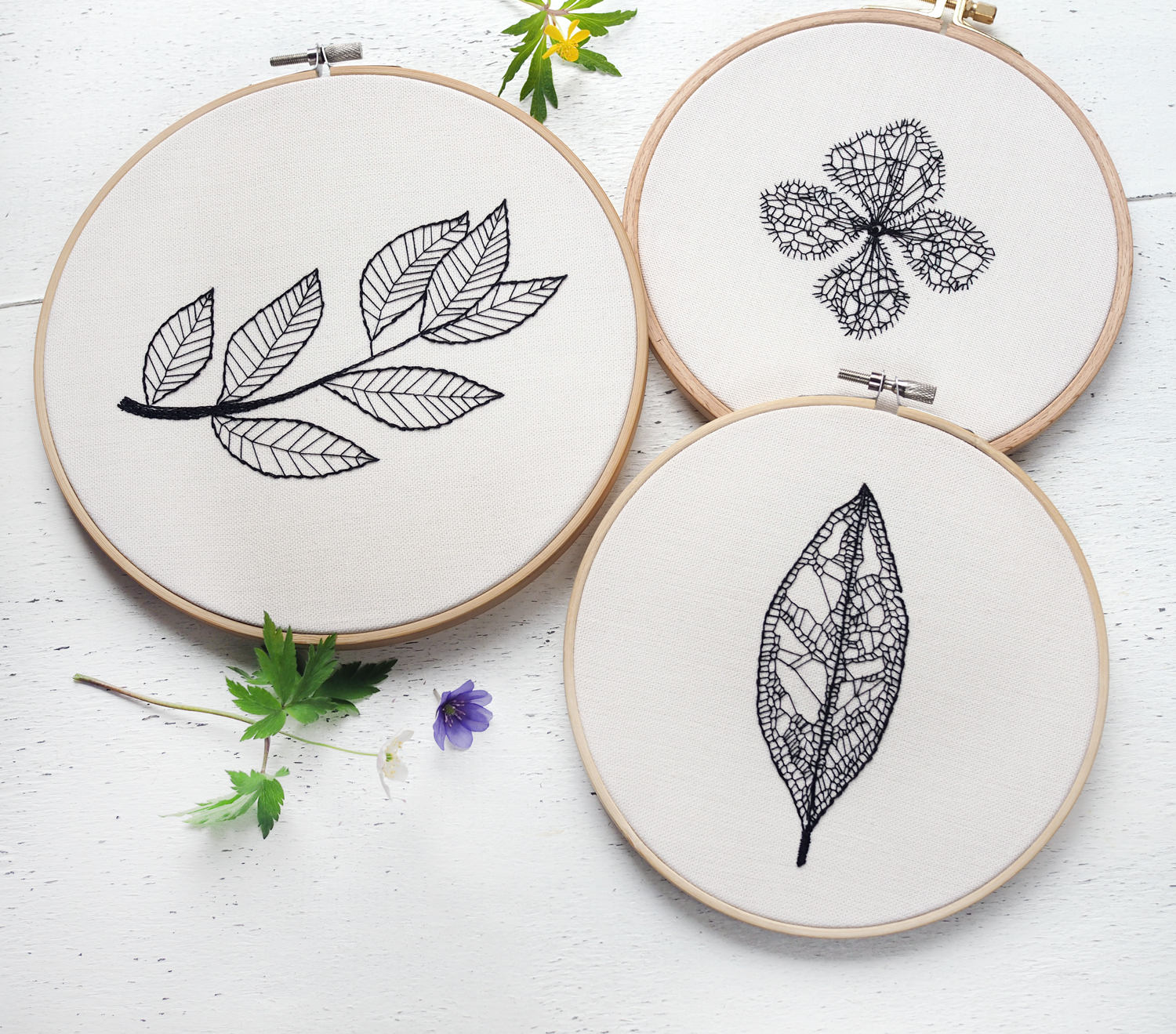 Monochrome Minimalist Embroidery Hoop Art Leaf Skeleton | Etsy