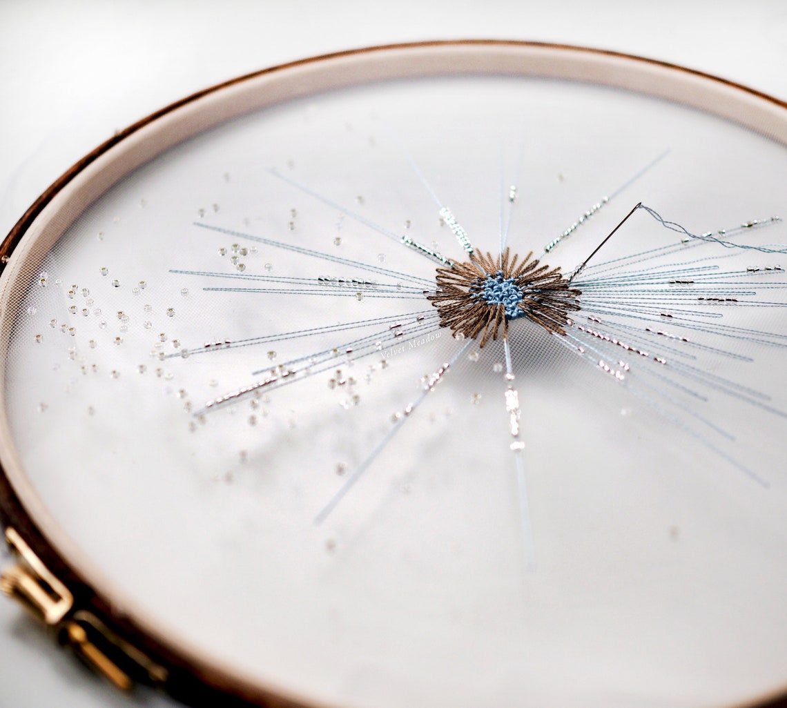 Exquisite Hand Embroidered Dandelion in a Dew on Tulle. - Etsy Canada