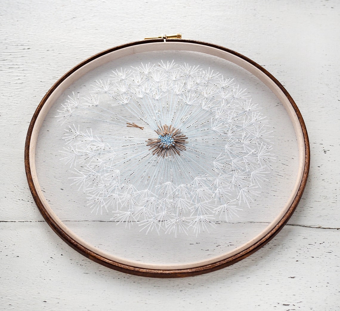 Exquisite Hand Embroidered Dandelion in a Dew on Tulle. - Etsy Canada