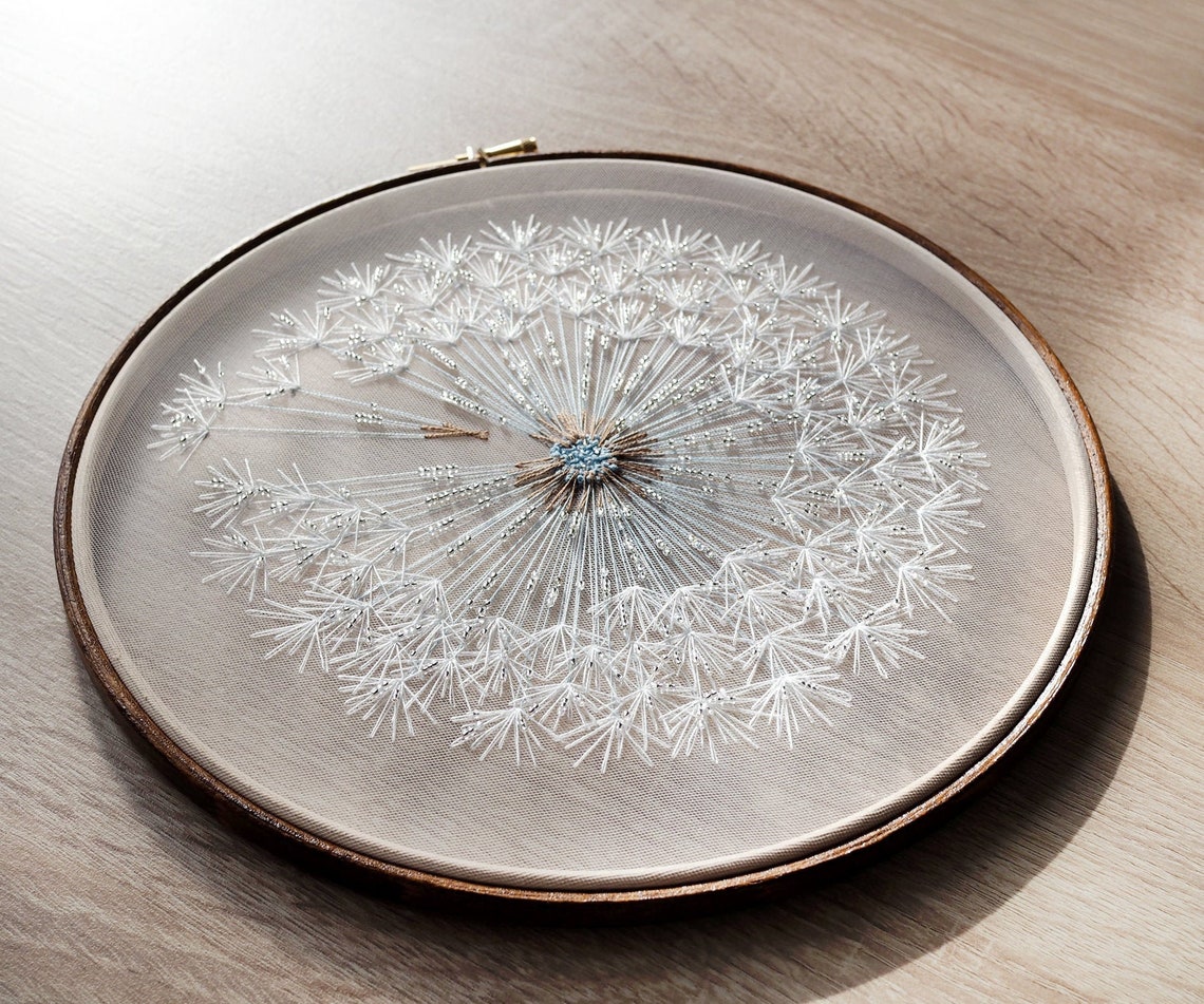 Exquisite Hand Embroidered Dandelion in a Dew on Tulle. - Etsy Canada
