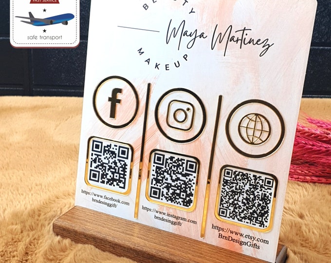Double QR Code Business Instagram Facebook Social Media Sign Salon Sign ...