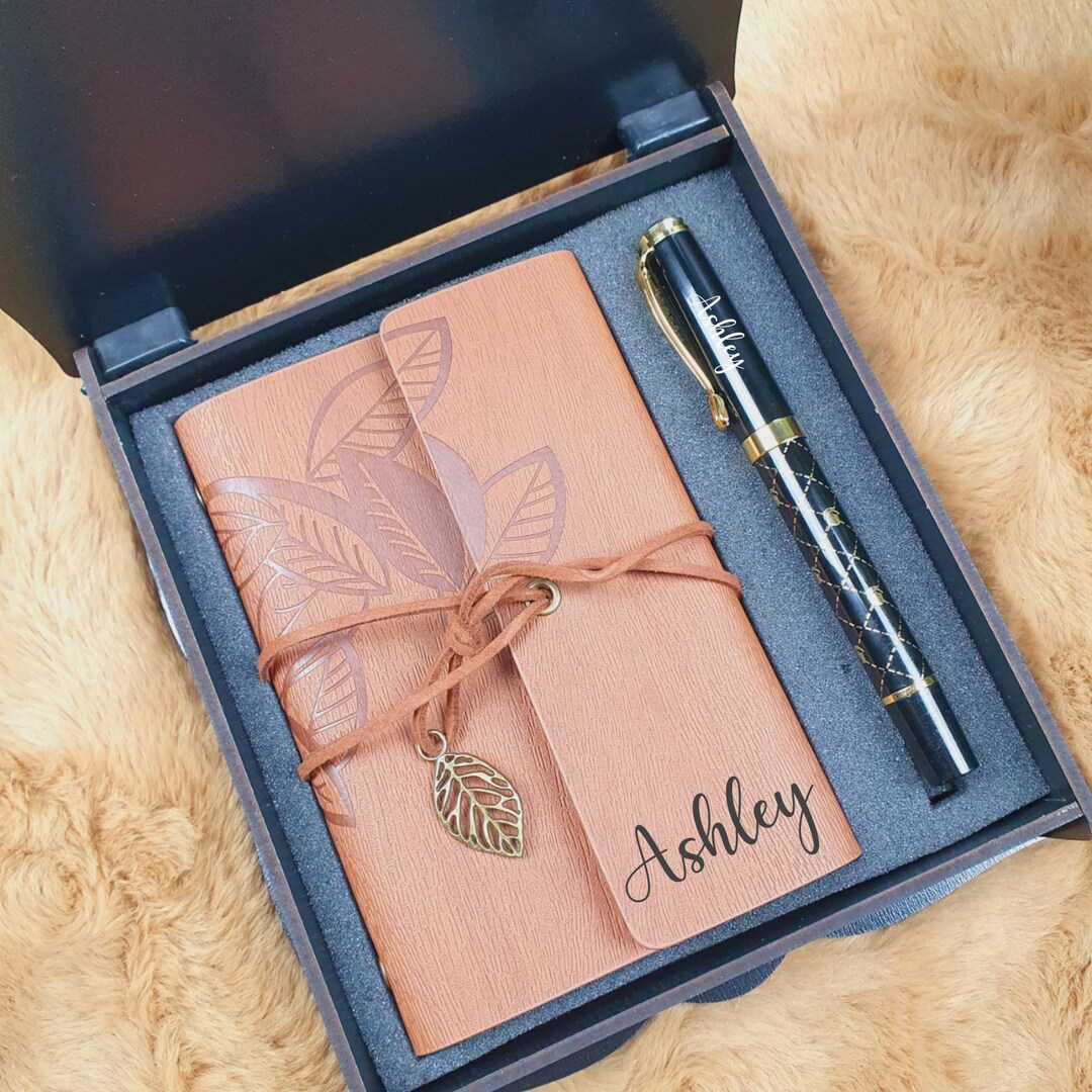 Wooden Gift Box Journal Set Custom Engraved Notebook and Pen Graduation ...