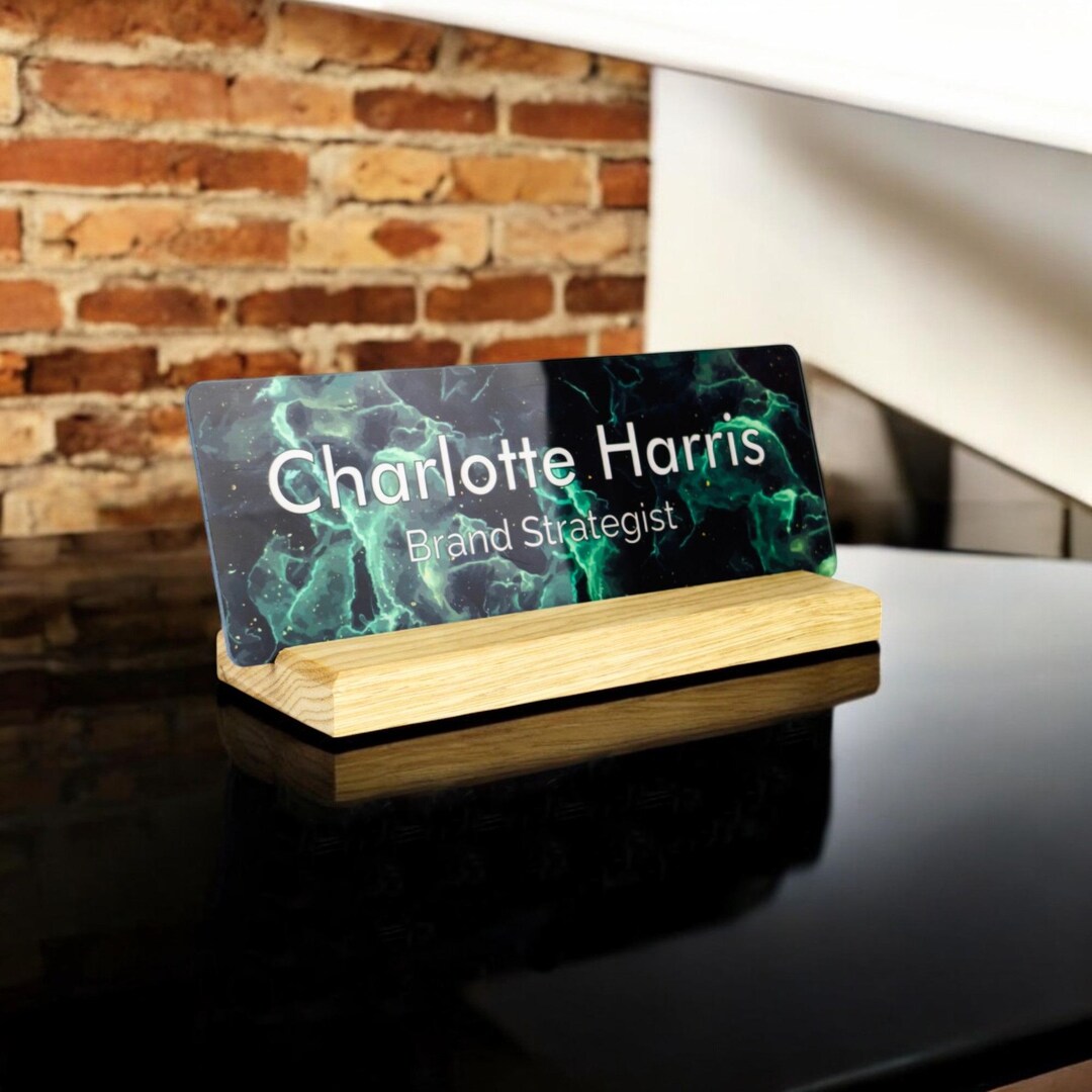 Personalized Acrylic Desk Name Plate: Custom Office Decor With Wood ...