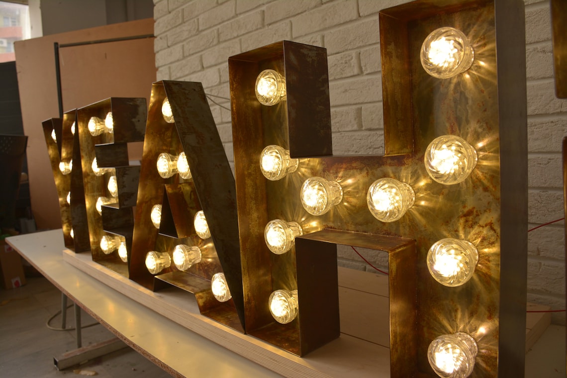 Large Rusted Metal Letters Light up - Led Lights for Bar or Restaurant ...