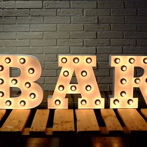 Metal Letters LARGE or Small BAR Sign Industrial Decor Light up Kitchen ...