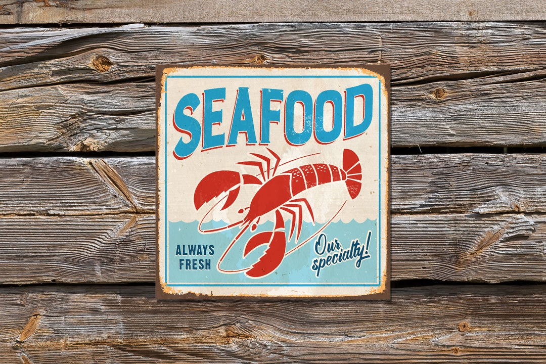 Sea Food Sign, Beach Sign, Business Sign, Door Sign, Rusty, Sign, Retro ...