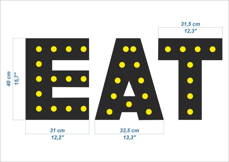 Kitchen or Restaurant Decor LARGE EAT Sign Light up Letters of Metal ...