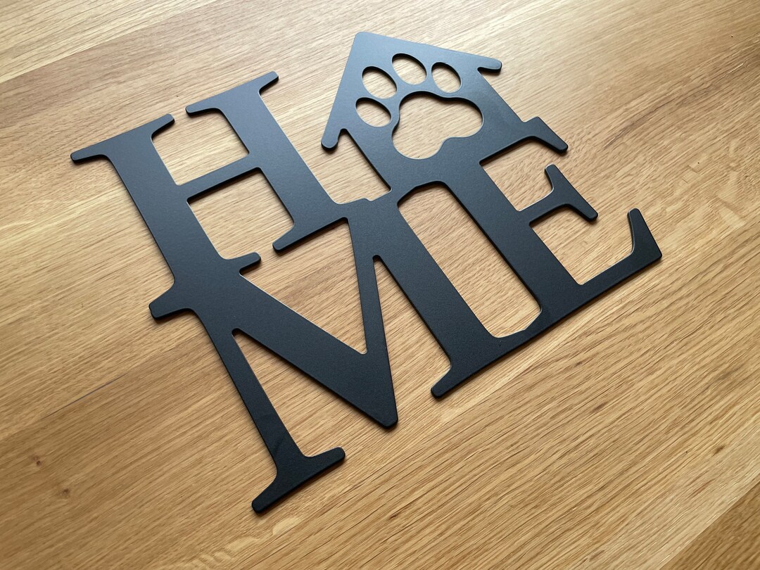 Metal Wall Art HOME Sign With Paw Symbol, Pet Owners Gift Idea, Pet Paw ...