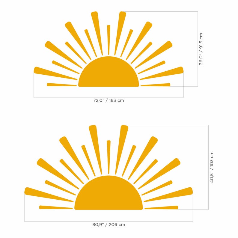 Big or Small Half Sun Wall Vinyl, Nursery Sun Wall Decor, Sun Burst ...
