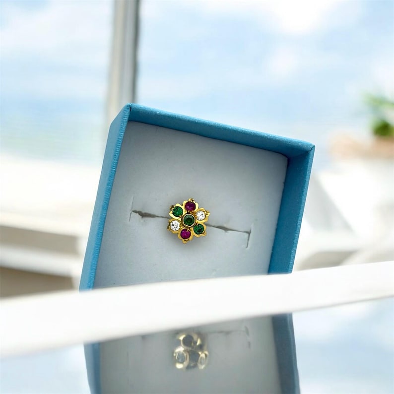 18K Solid Gold Pakistani Nose Pin – Traditional Gemstone Jewelry for ...