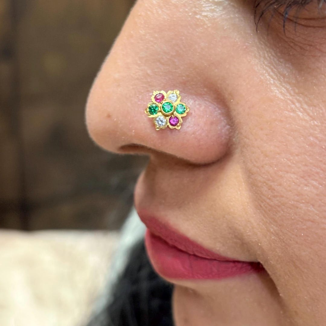 18k Solid Gold Flower Nose Stud: Handcrafted Turkish Pin - Etsy
