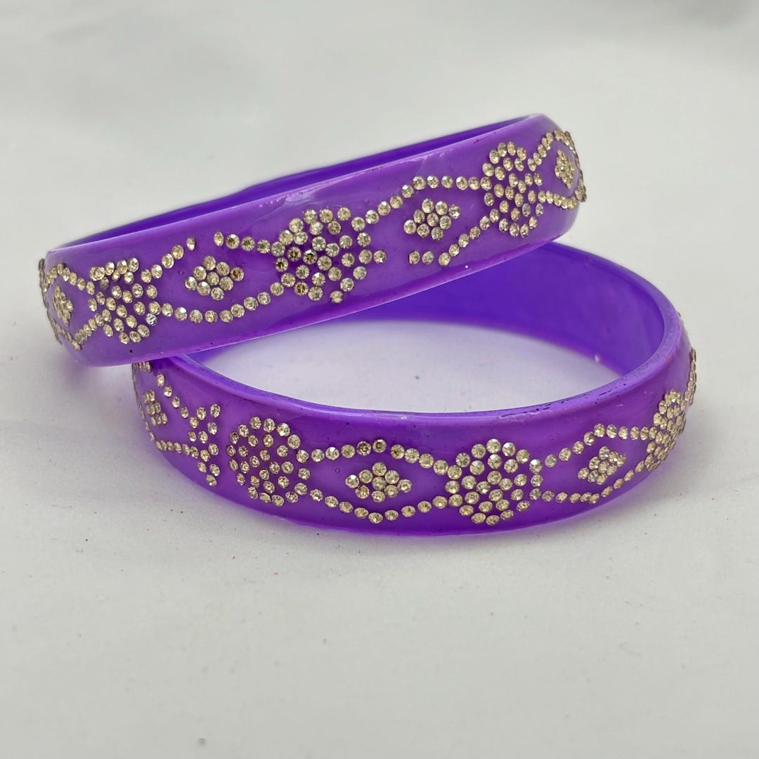 Purple Glass Bangles, Indian Bangles, Zircon Bangle Jewelry, Gift for ...