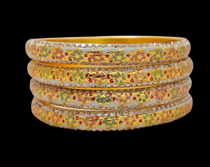 Traditional Indian Bangles, Meenakari Bangle Set, Historical Bangle, Lack Bangle Set, Multi ...