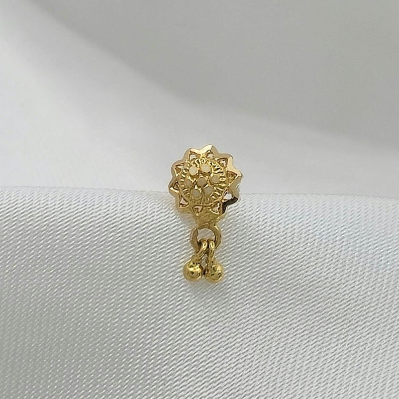 18k Solid Dangling Gold Nose Pin-dangling Gold Nose Stud-rajasthani ...