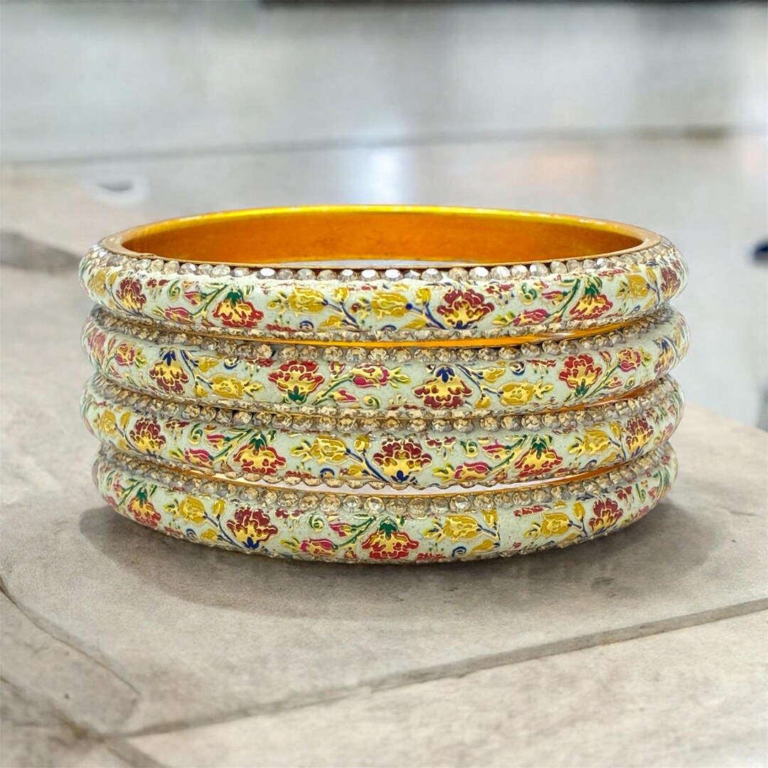 Indian Bangles, Flower Kangan Bangles, Meenakari Indian Bangles for ...