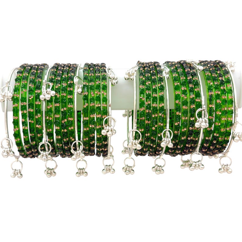 Green Kashmiri Ghungroo Bangles | Rose Pattern Glass Churiya Bridal ...