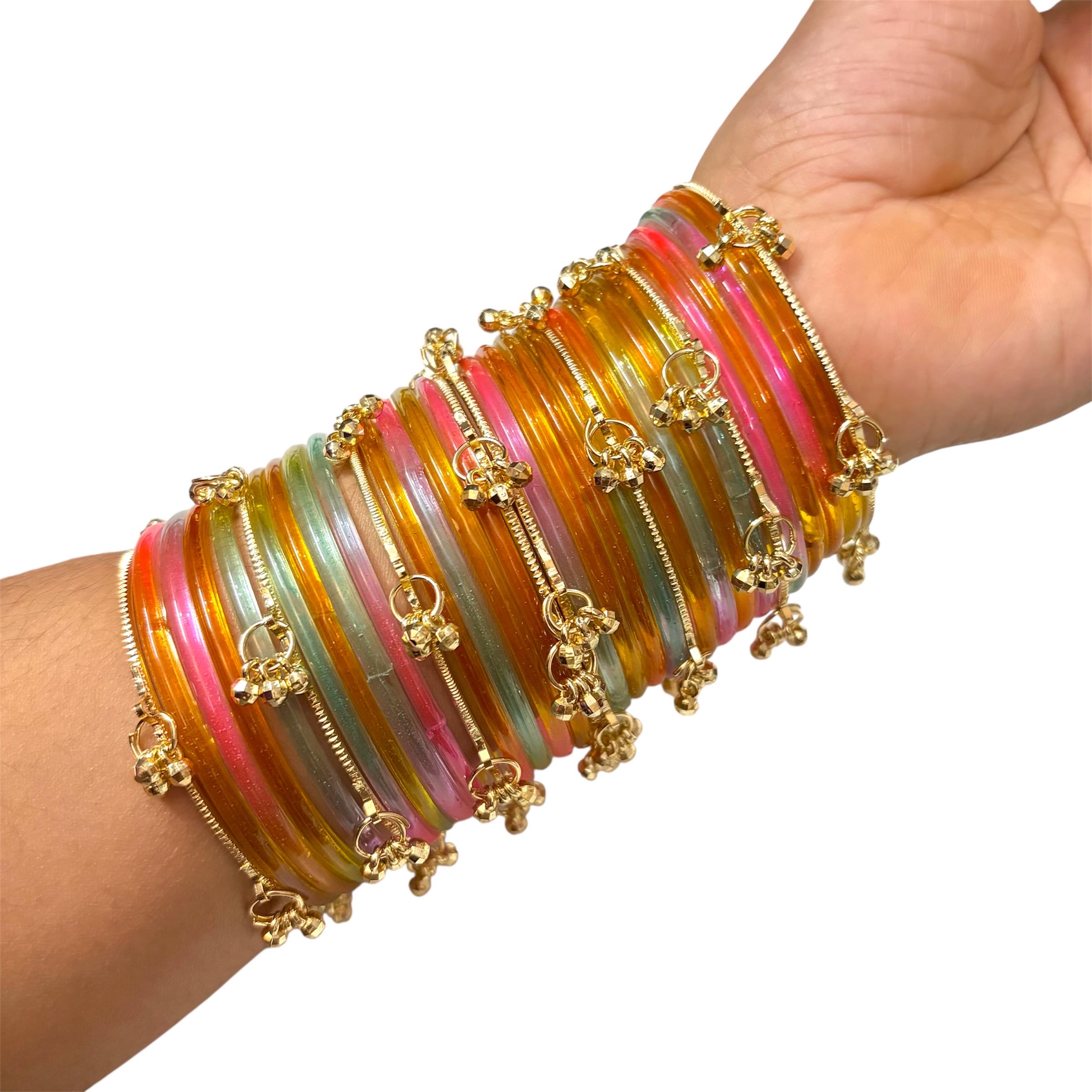24 Rainbow 8 Kashmiri Ghungroo Bangles | Multi Color Bridal Bangles ...