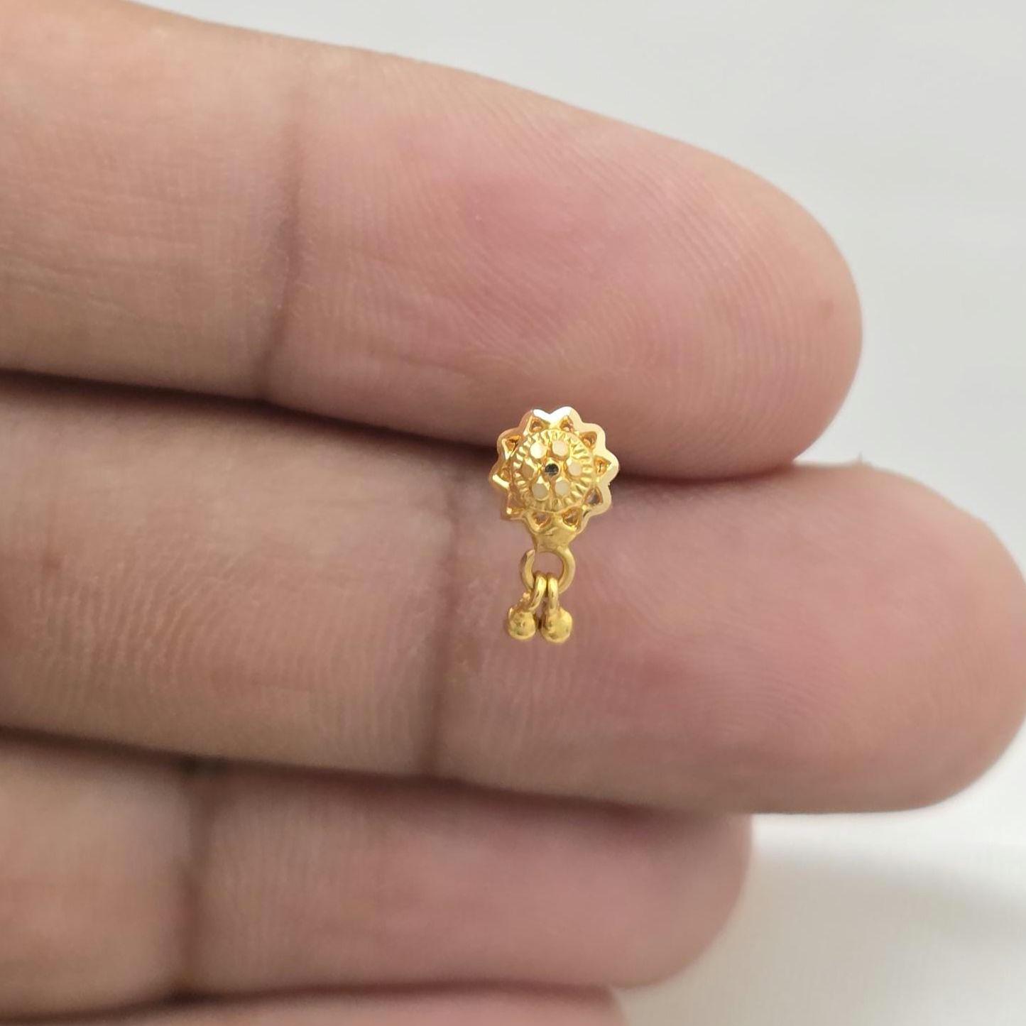18k Solid Dangling Gold Nose Pin-dangling Gold Nose Stud-rajasthani ...