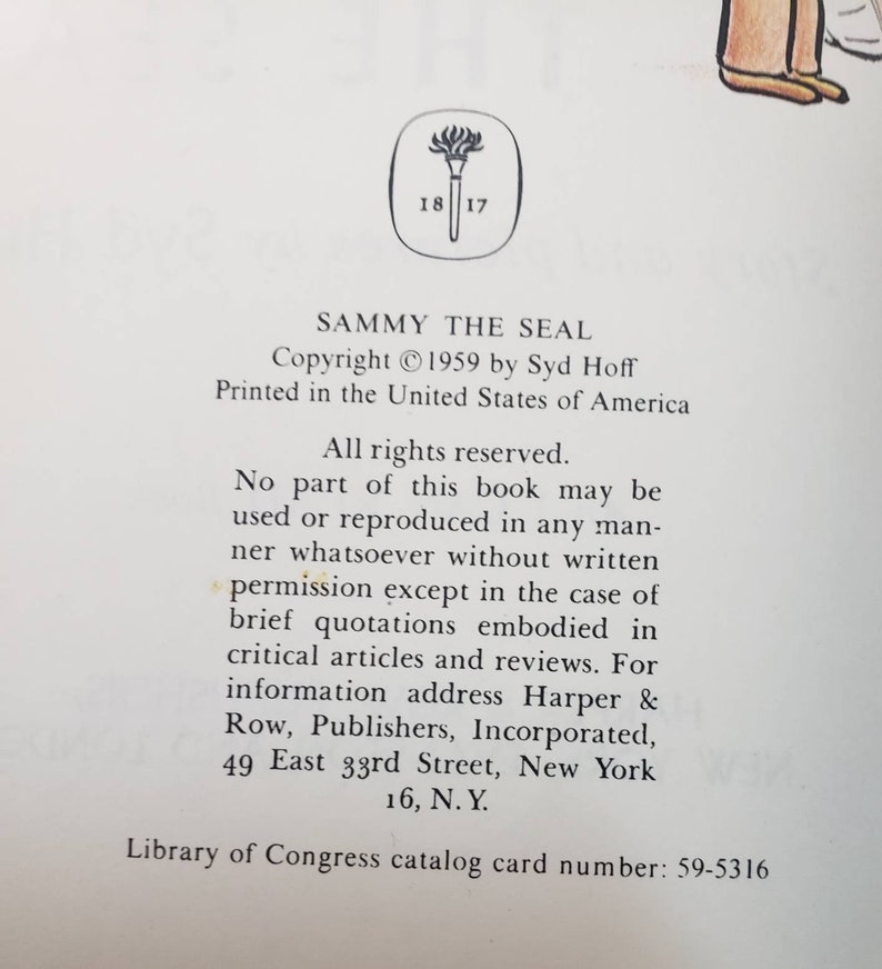 Sammy the Seal by Syd Hoff/vintage 1959 Harper & Row Hardcover Book ...