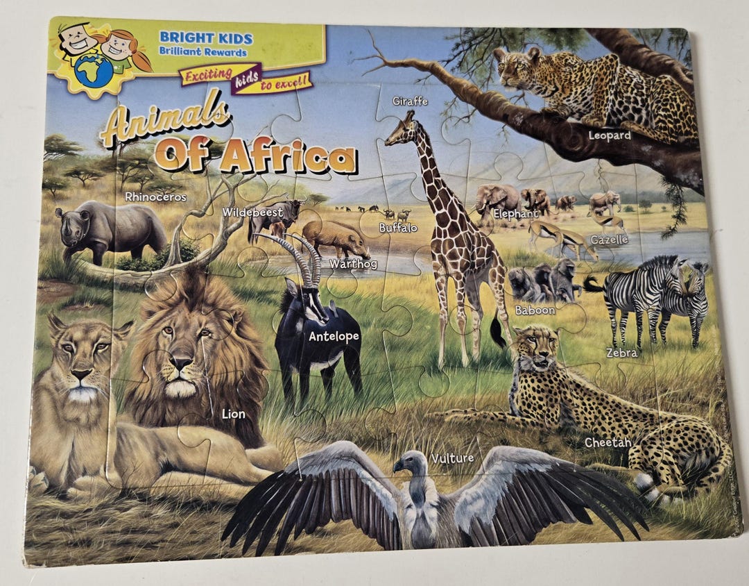 Animals of Africa Cardboard Frame Tray Puzzle/vintage 2004 Bright Kids ...