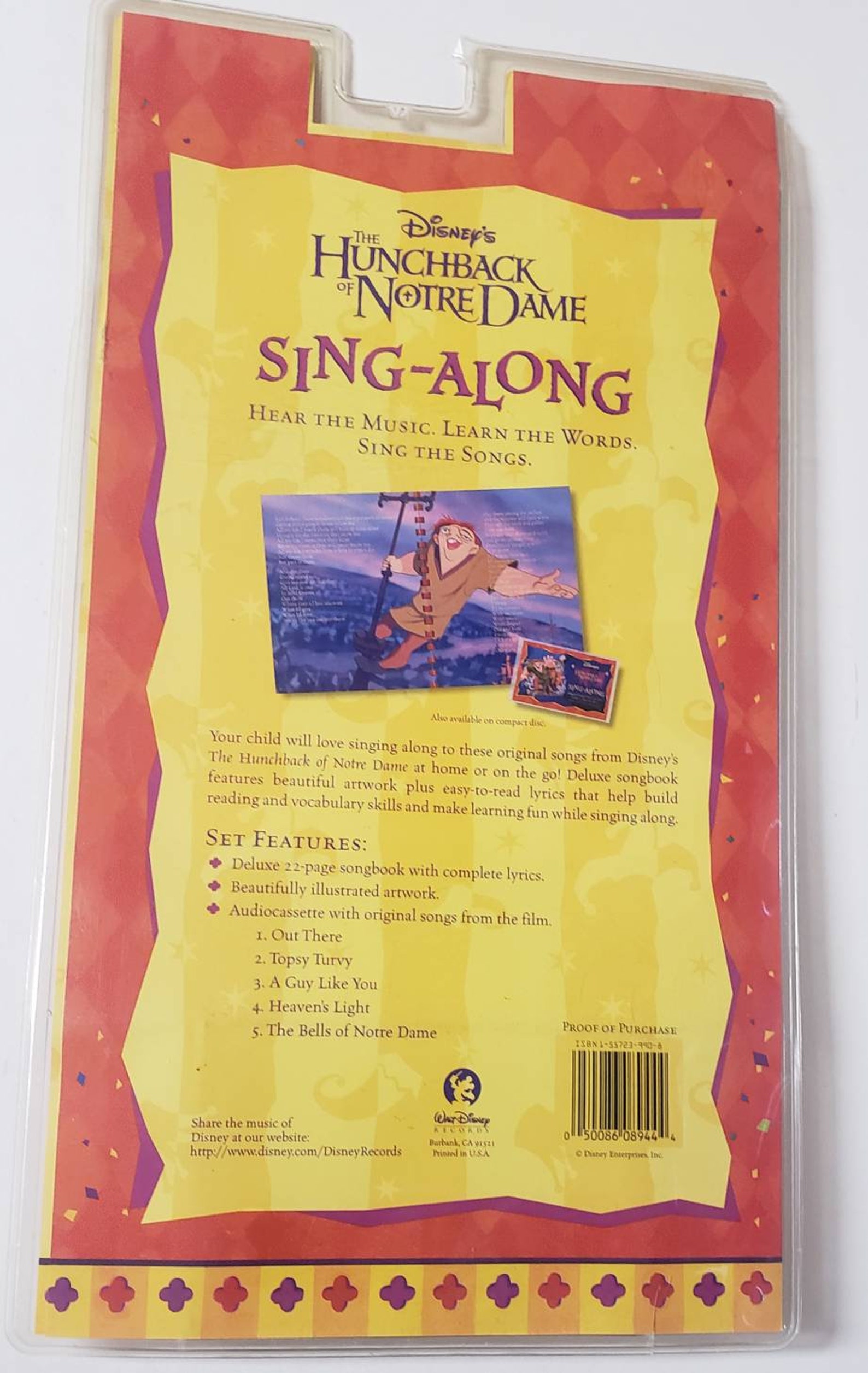 Disney's the Hunchback of Notre Dame Sing Along Book and Cassette Tape ...