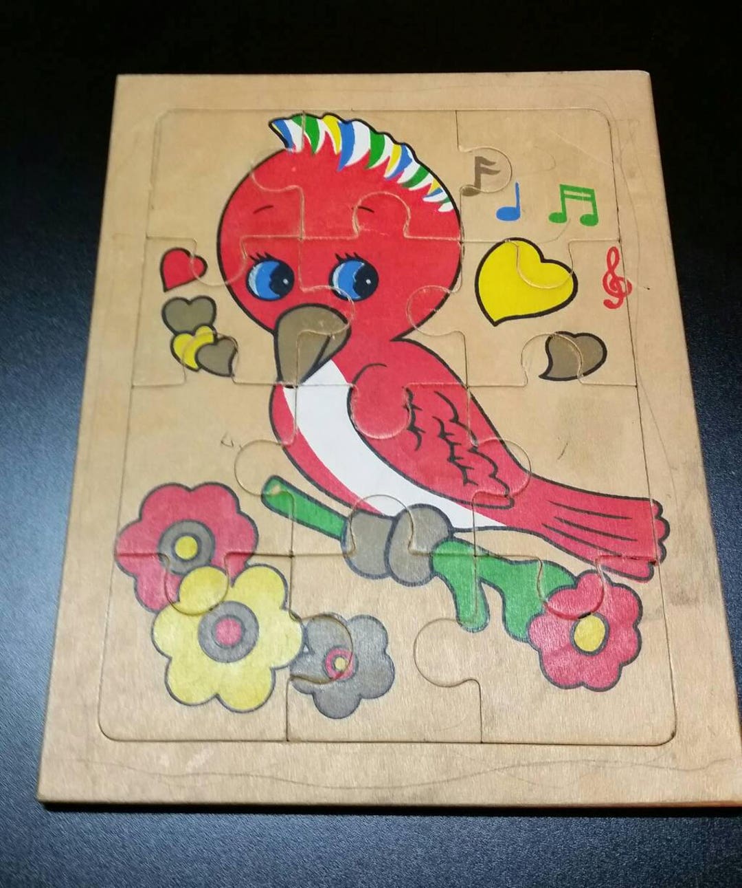Wooden Puzzle "red Bird"/preschool Frame Tray Jigsaw Puzzle/12 Piece ...