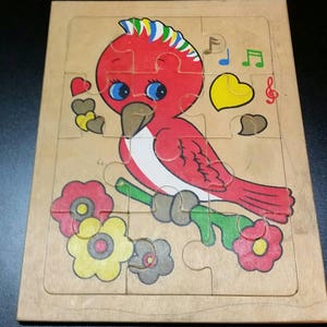 Wooden Puzzle "red Bird"/preschool Frame Tray Jigsaw Puzzle/12 Piece ...