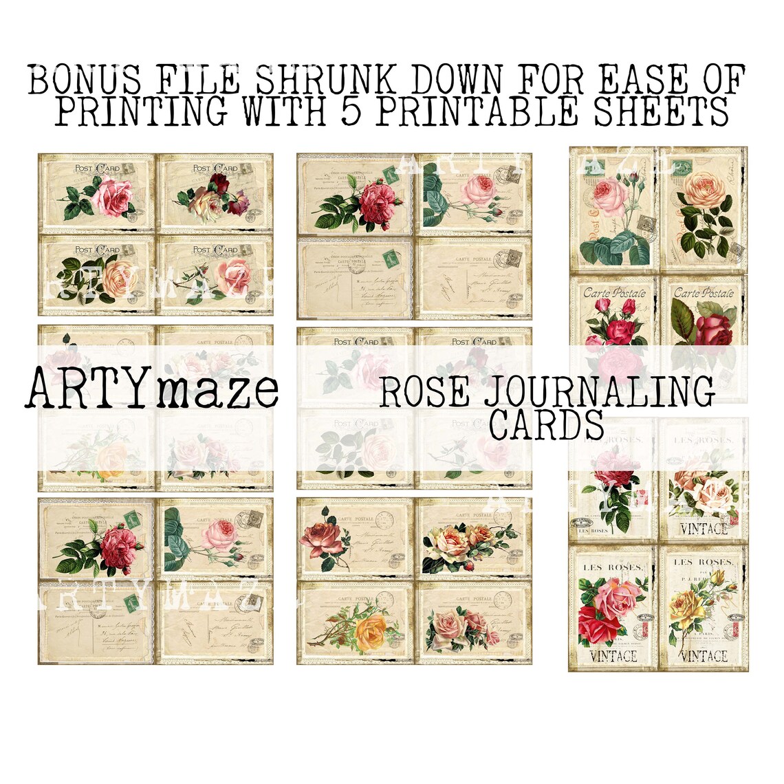 ROSE Themed Postcards & Journaling Cards | Etsy